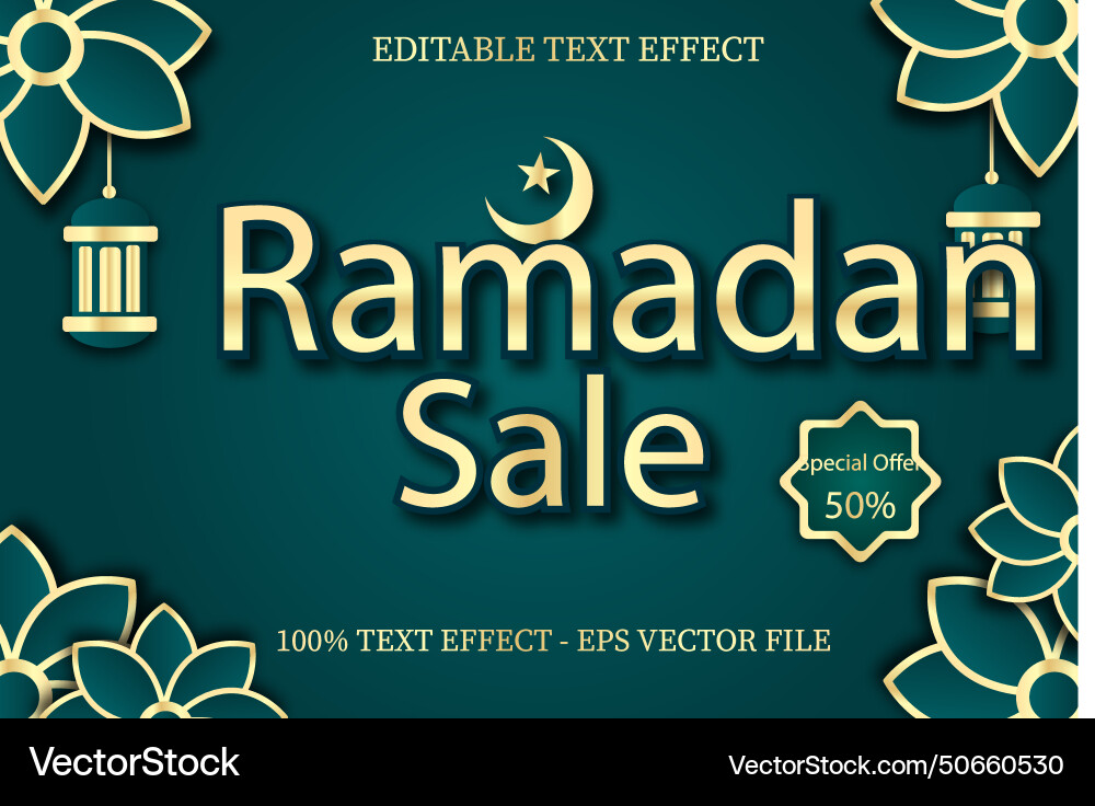 Ramadan sale text effect luxury style Royalty Free Vector