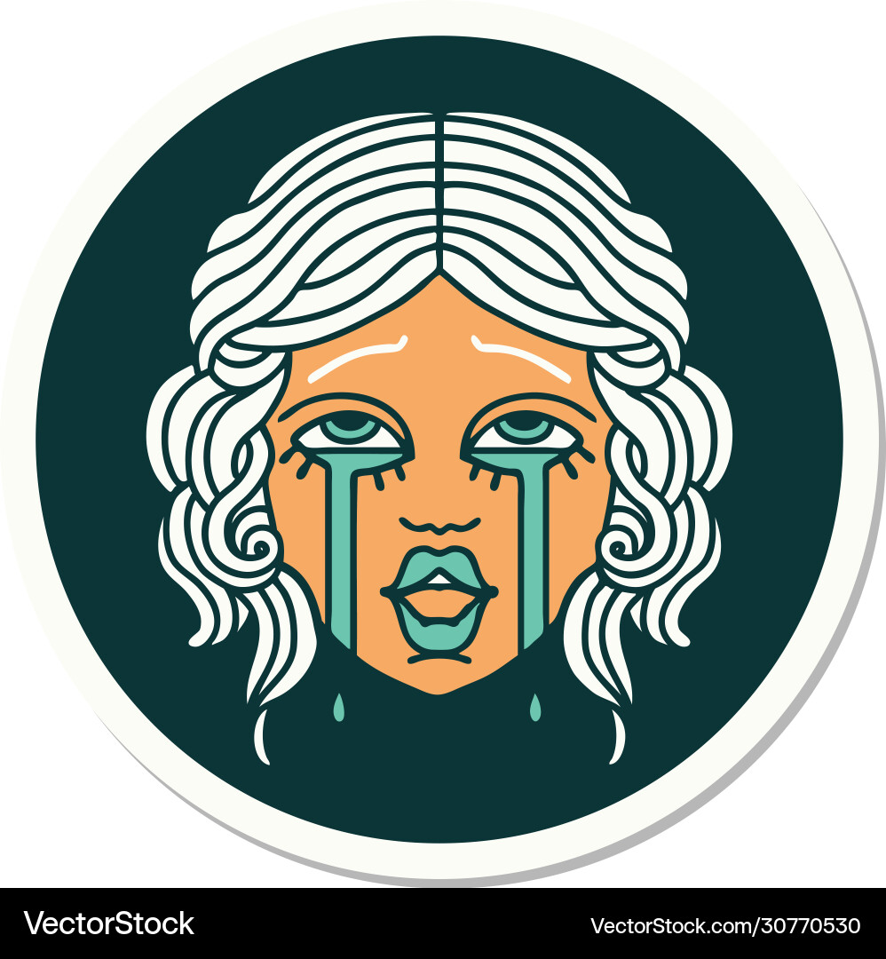 Tattoo style sticker a very happy crying Vector Image