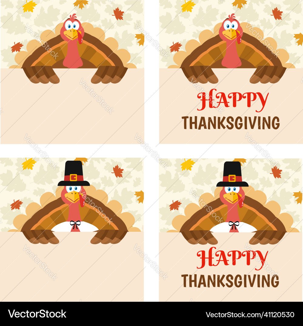 Thanksgiving turkey bird character collection - 4 Vector Image