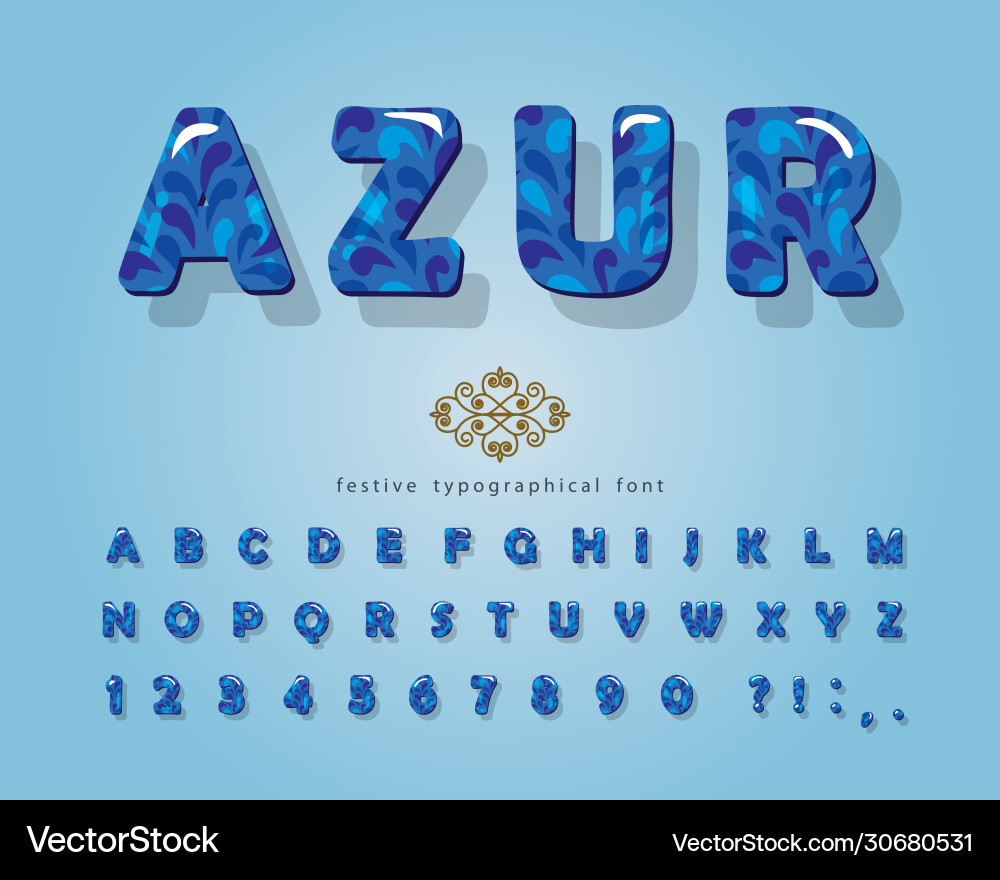 3D Azure Letter Set - Festive & Glossy Vector Image