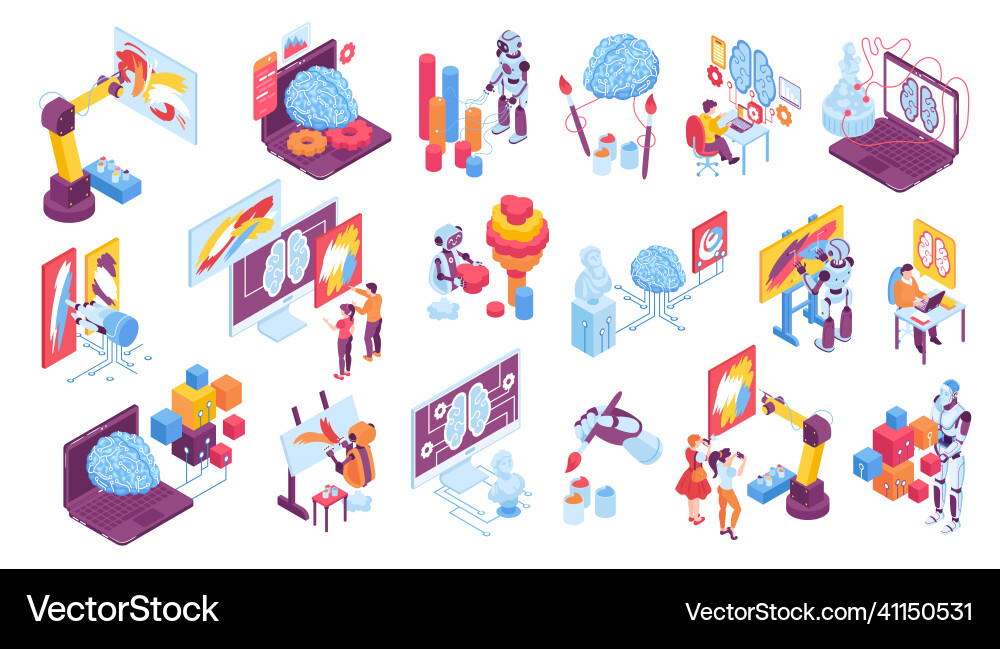 Ai art isometric set Royalty Free Vector Image