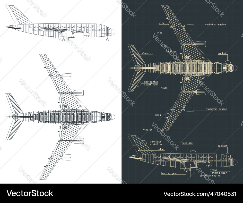 Detailed Airplane Blueprints Royalty Free Vector Image