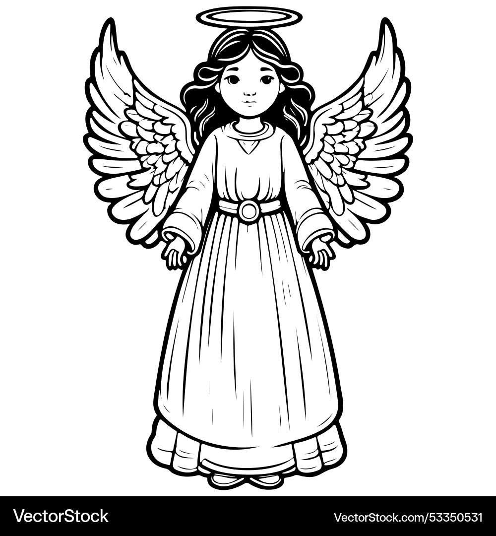 Engrave cartoon angel hand drawn line Royalty Free Vector