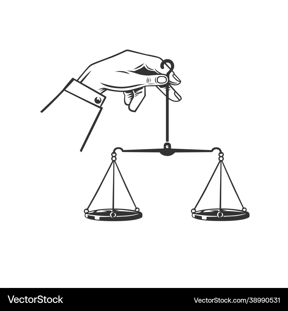 Hand holds scales justice Royalty Free Vector Image