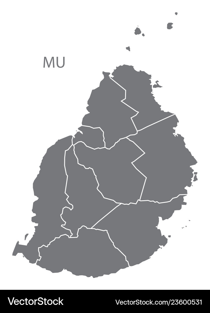 Mauritius districts map grey Royalty Free Vector Image