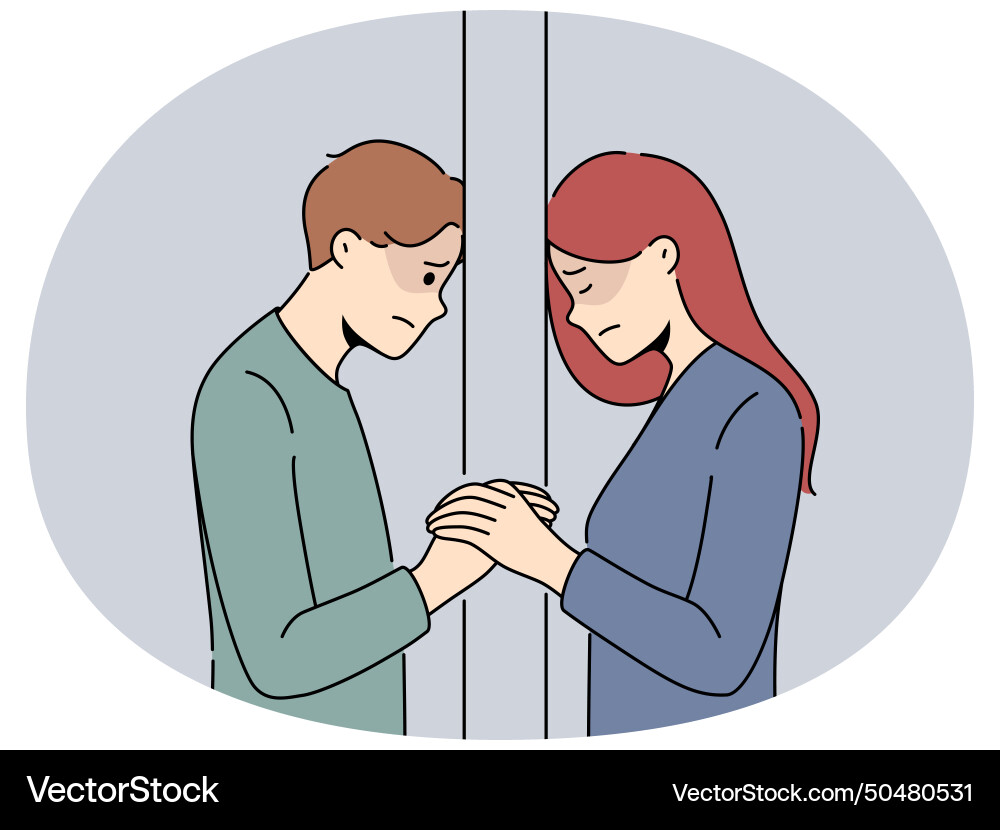 Unhappy couple separated by wall Royalty Free Vector Image