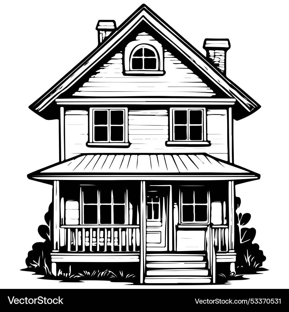 Vintage house image drawing realistic outline Vector Image