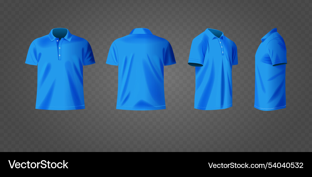 Blue polo shirts in various angles isolated Vector Image