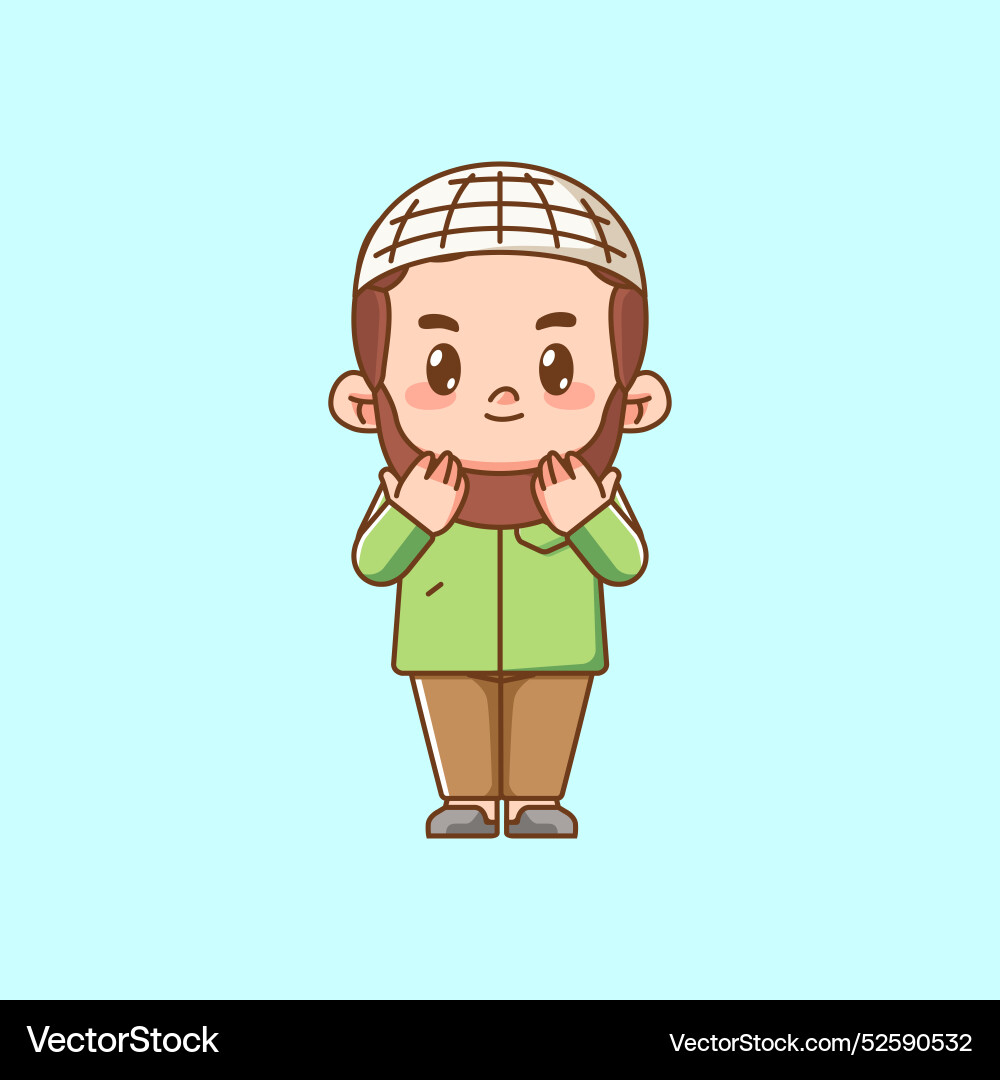 Cute muslim stand pray kawaii chibi character Vector Image