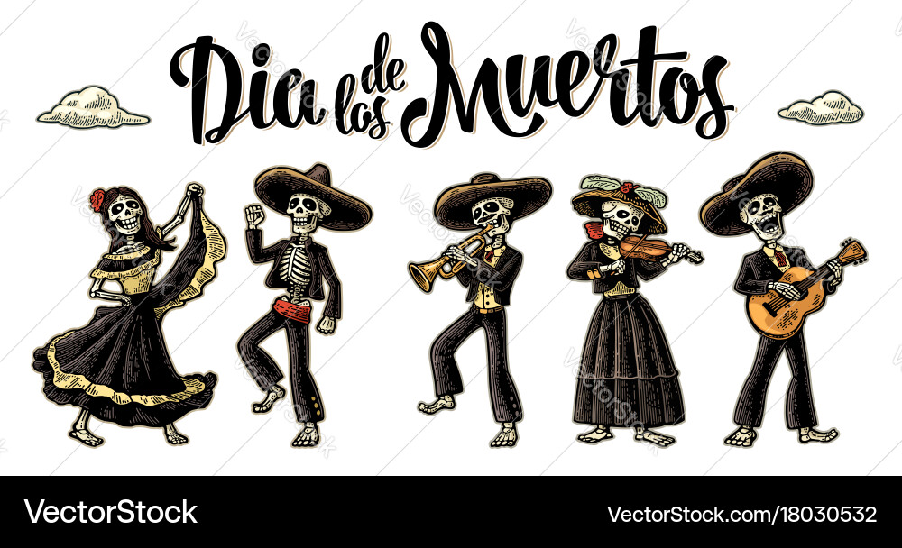 Day of the Dead Skulls Dancing Royalty Free Vector Image
