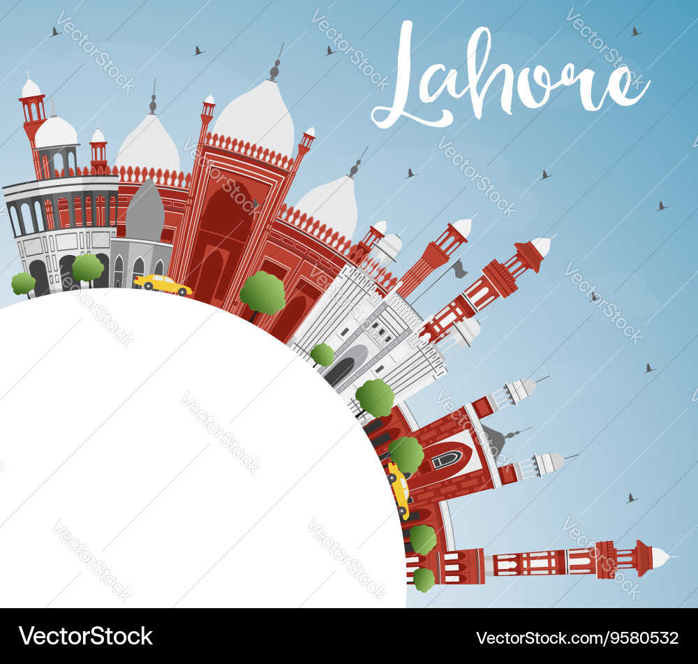 Lahore skyline with color landmarks blue sky Vector Image