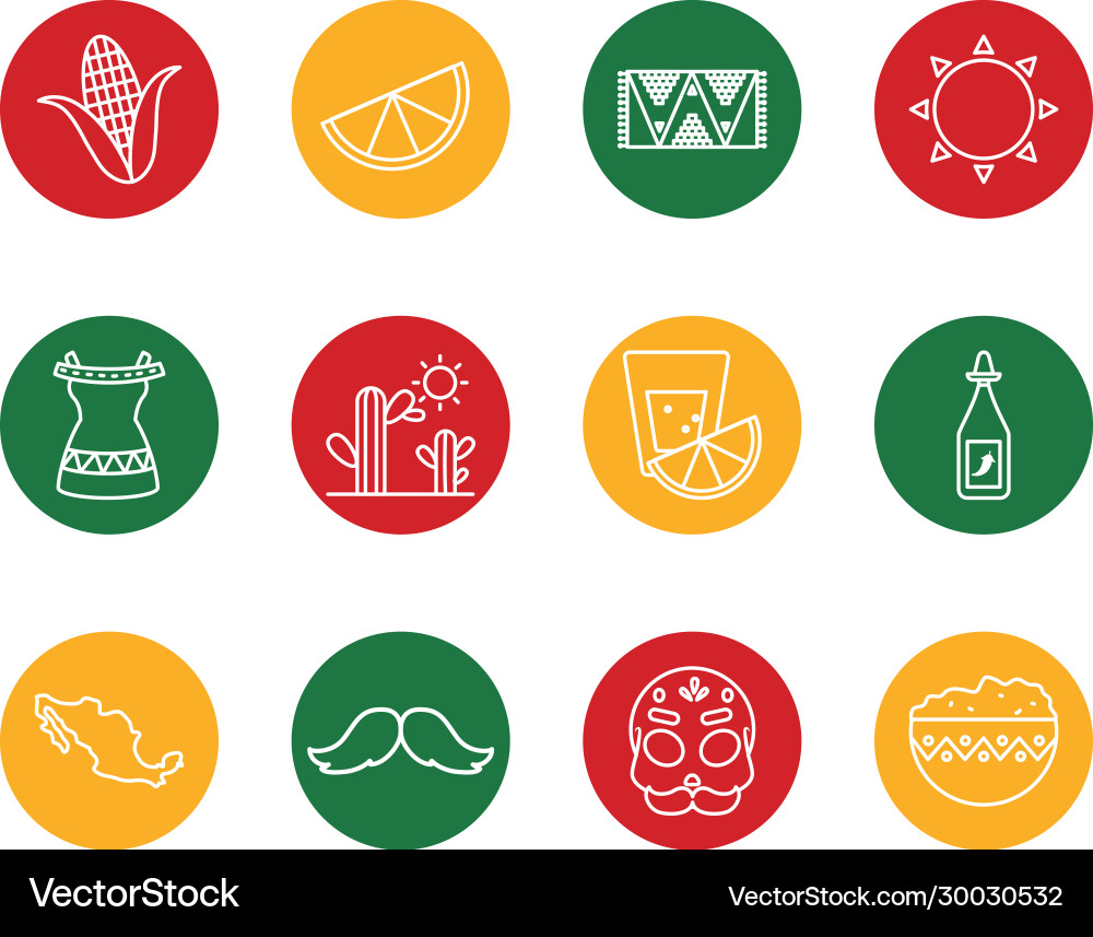 Mexican block style icon set design Royalty Free Vector