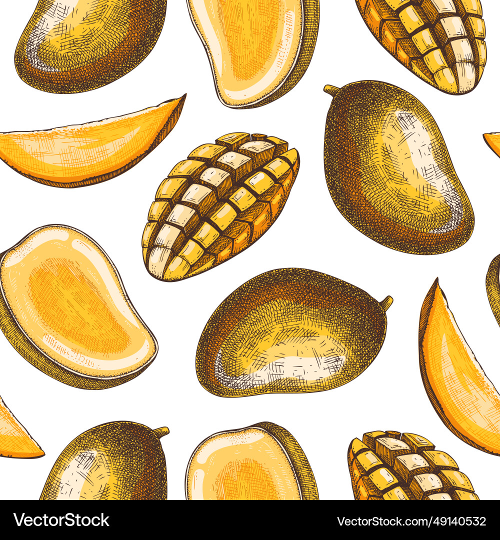 Ripe mango background tropical fruit seamless Vector Image