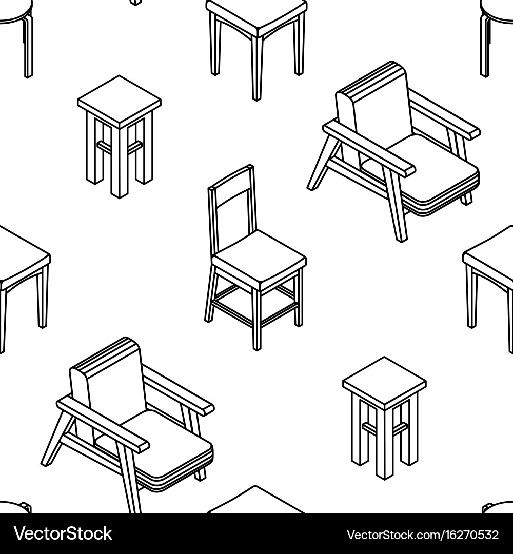 Seamless pattern with line drawn isometric chairs Vector Image