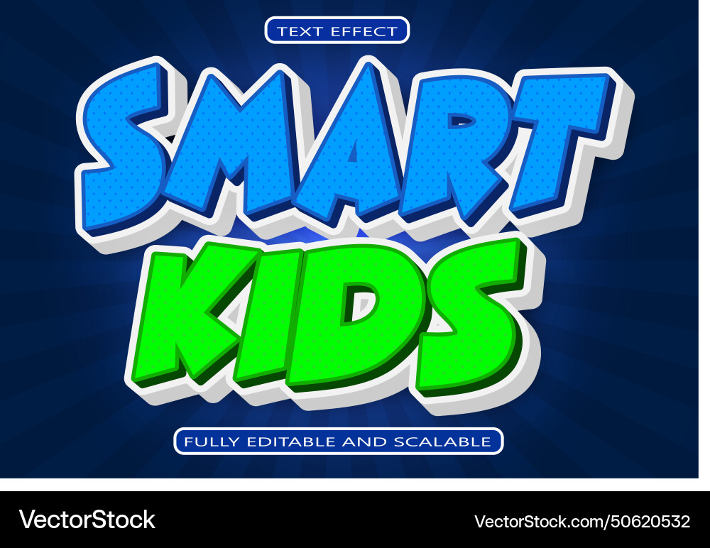 Smart kids editable text effect 3d emboss comic Vector Image