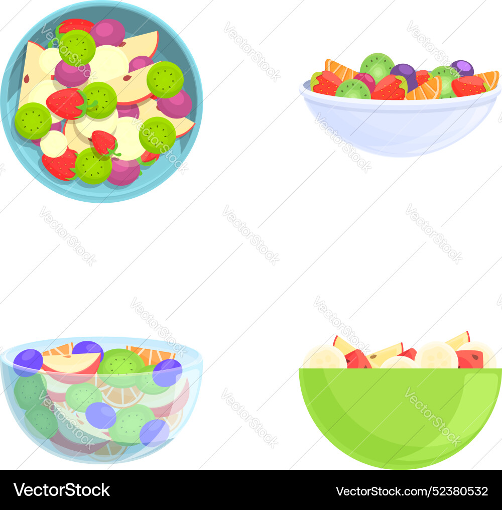 Useful salad icons set cartoon Royalty Free Vector Image