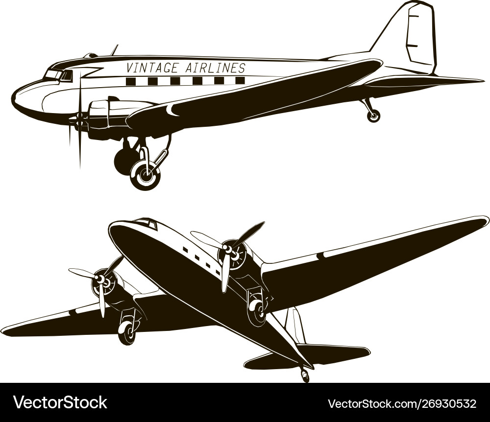 Vintage passenger airplane art Royalty Free Vector Image