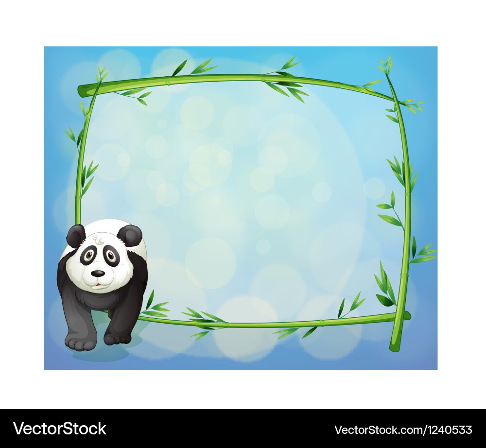 A panda standing beside bamboo frame Royalty Free Vector