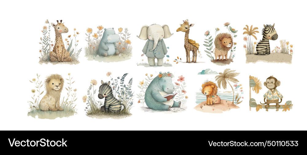 Cute Safari Animals Royalty Free Vector Image - VectorStock