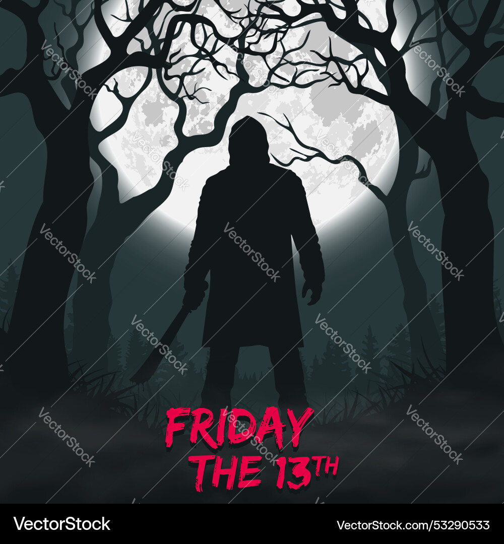Friday the 13th banner man holding machete Vector Image