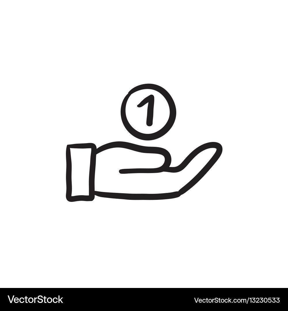 Hand and one coin sketch icon Royalty Free Vector Image