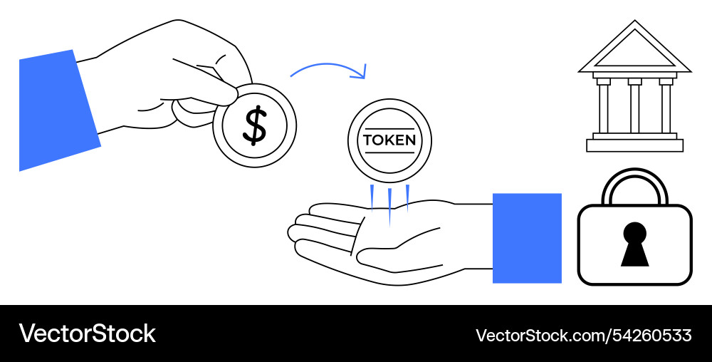 Hand swapping dollar coin for token with banking Vector Image