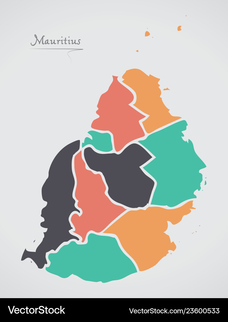 Mauritius map with states and modern round shapes Vector Image