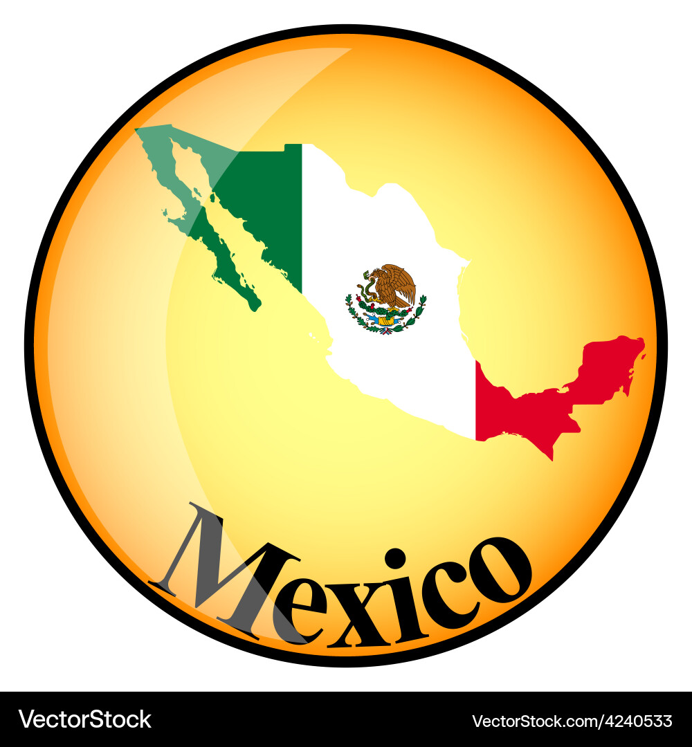 Orange button with the image maps of mexico Vector Image