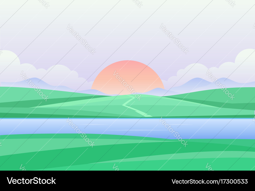 Sunset or dawn by the river - modern Royalty Free Vector