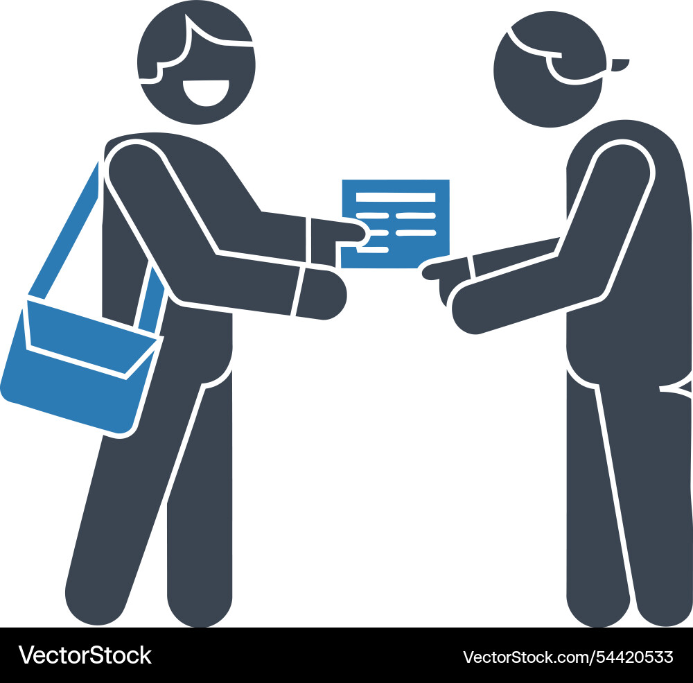 Travelers exchanging tickets icon Royalty Free Vector Image