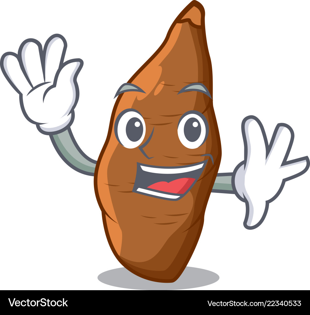 Waving cassava root on the plate cartoon Vector Image