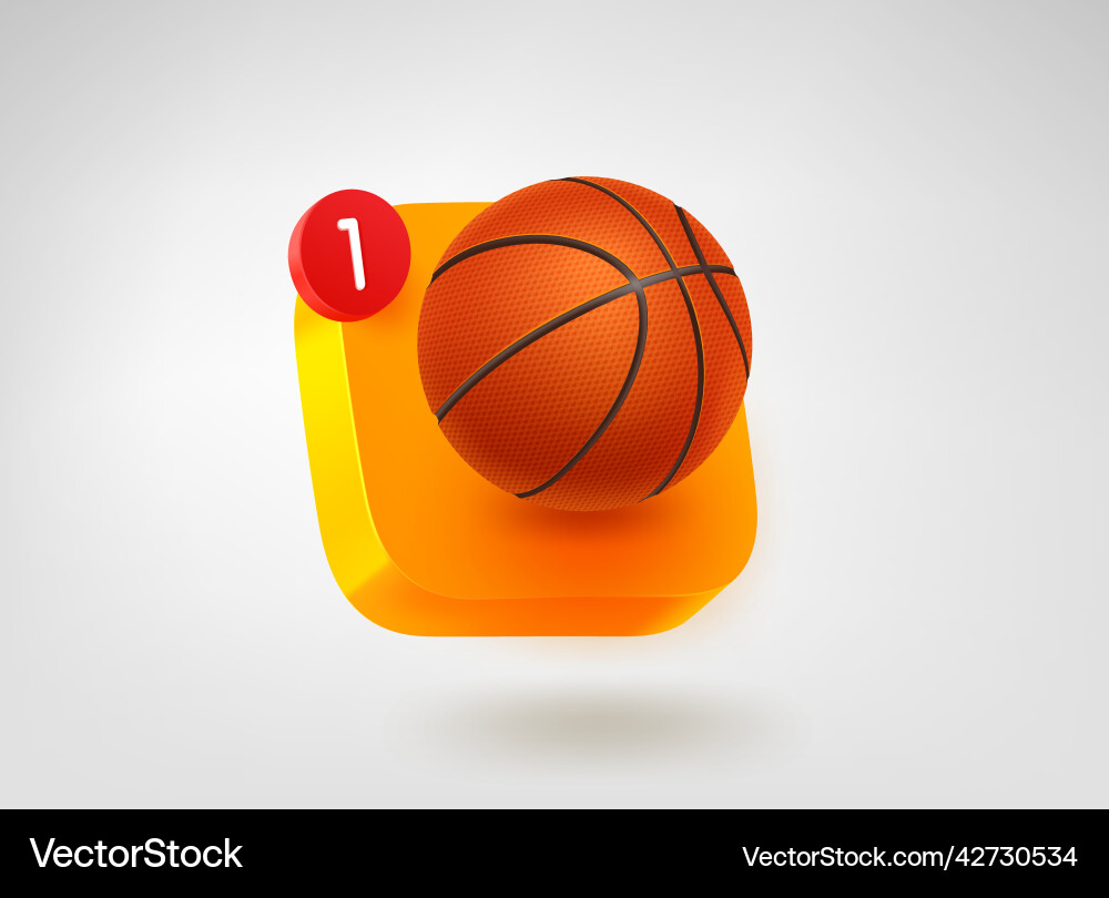 Basketball app button 3d mobile application icon Vector Image