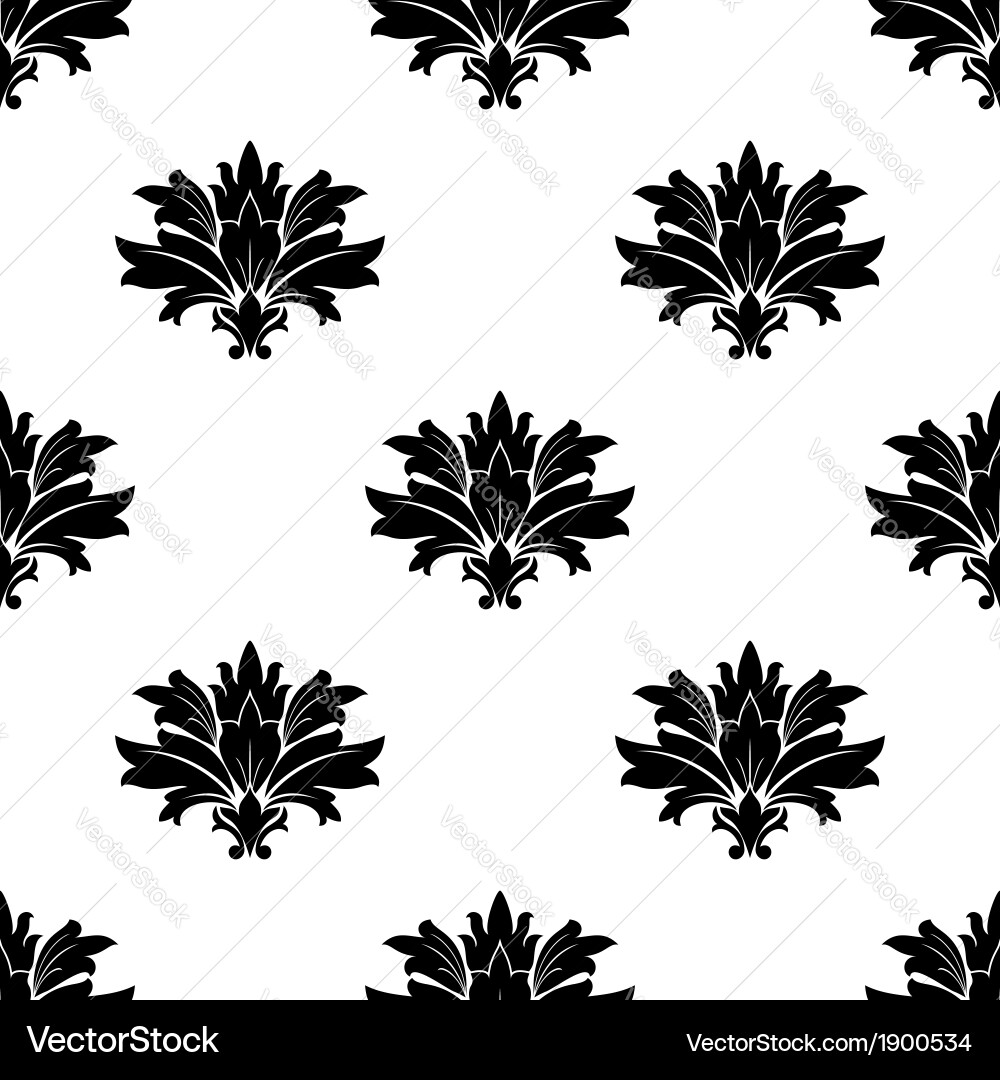 Black foliate motif in a seamless pattern Vector Image