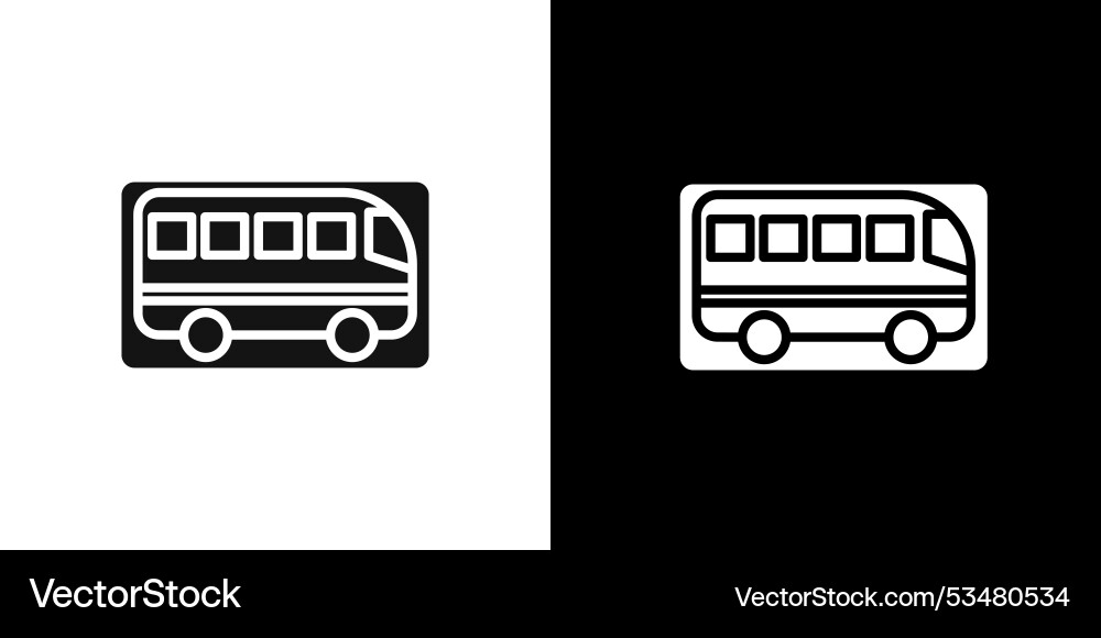 Bus sign icon flat set outline Royalty Free Vector Image