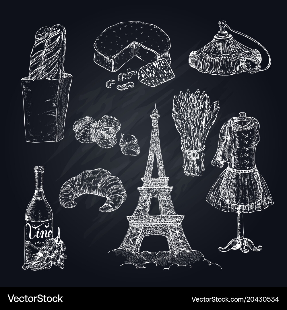 Hand gezeichnete Paris Symbole Set Lizenzfreies Vektorbild