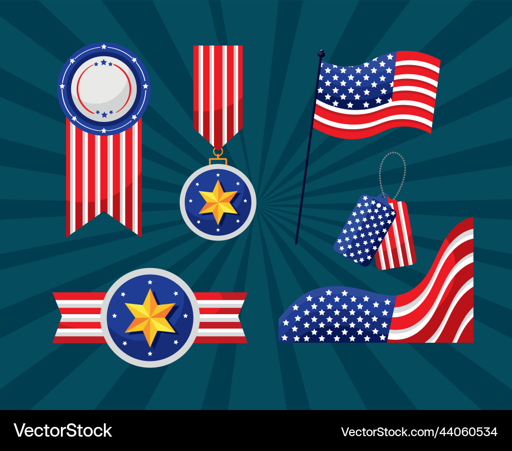 Six usa flags emblems icons Royalty Free Vector Image
