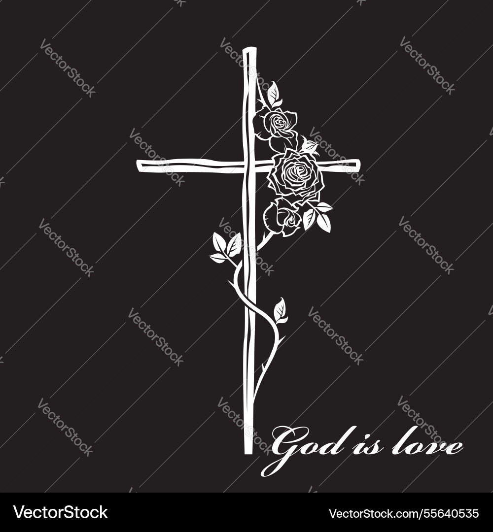 Christian cross and roses Royalty Free Vector Image