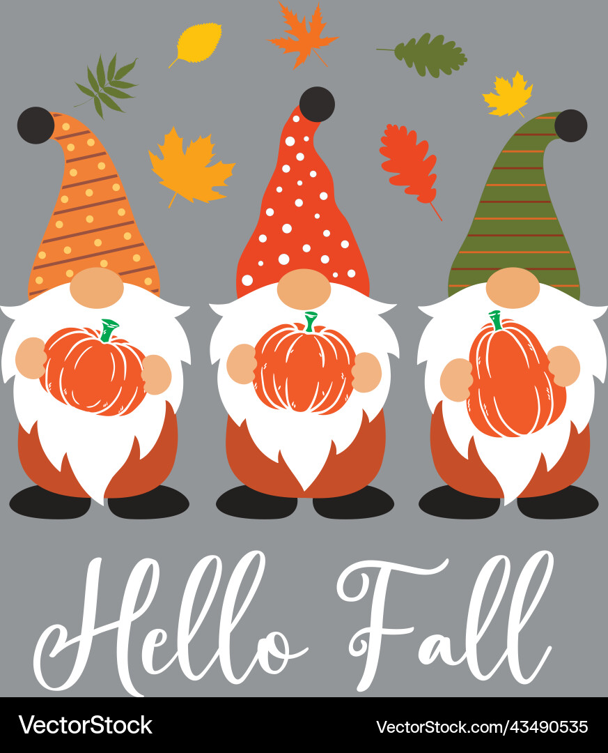 Cute Fall Gnomes with Pumpkins Royalty Free Vector Image