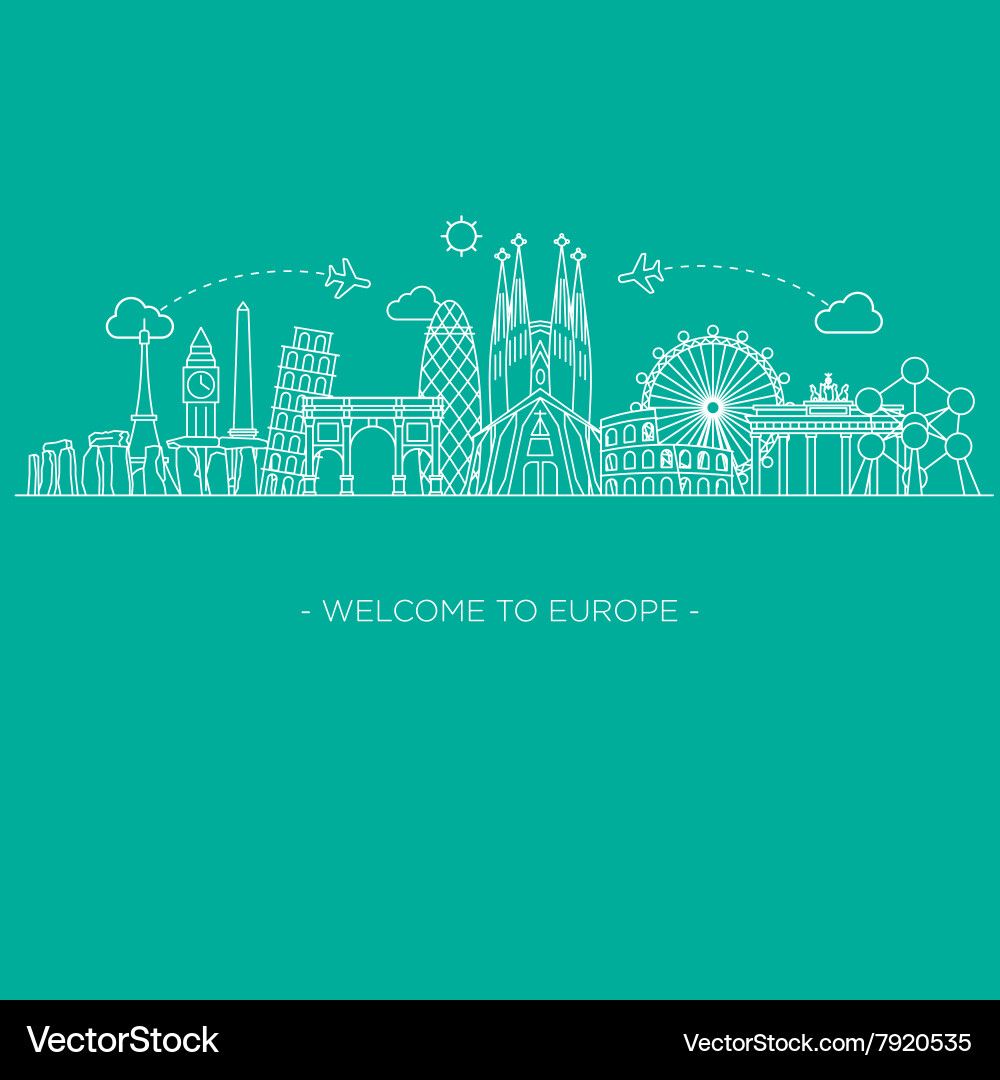 Europe monument line art style Royalty Free Vector Image