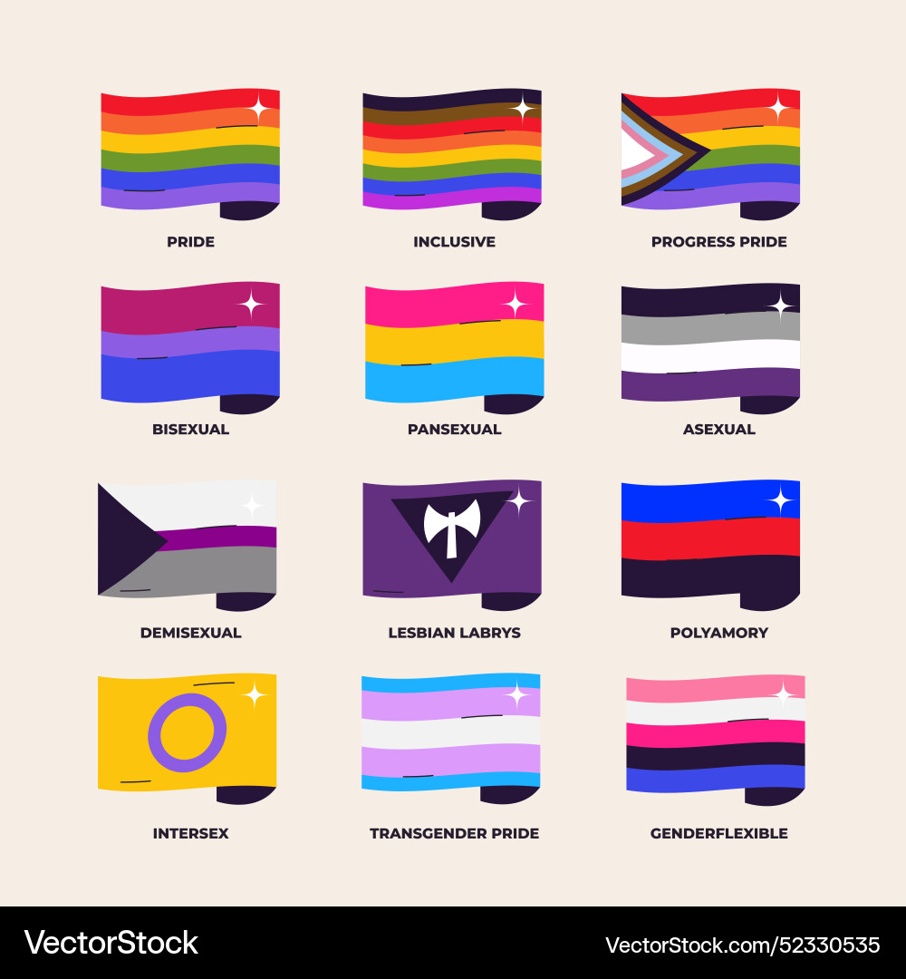 Flat lgbt pride month flags collection Royalty Free Vector