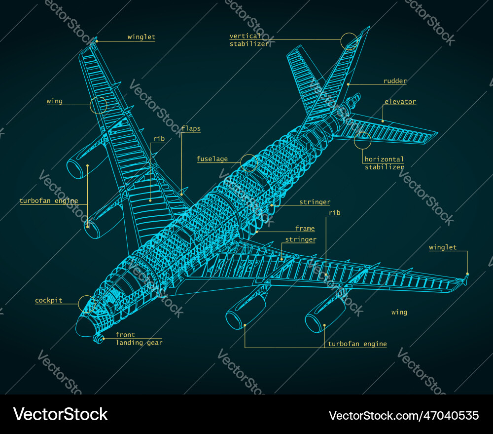 Large passenger plane isometric blueprint Vector Image