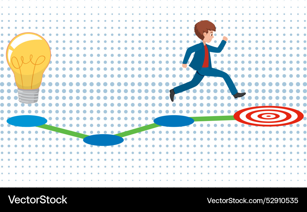 Man jumping towards target with lightbulb idea Vector Image