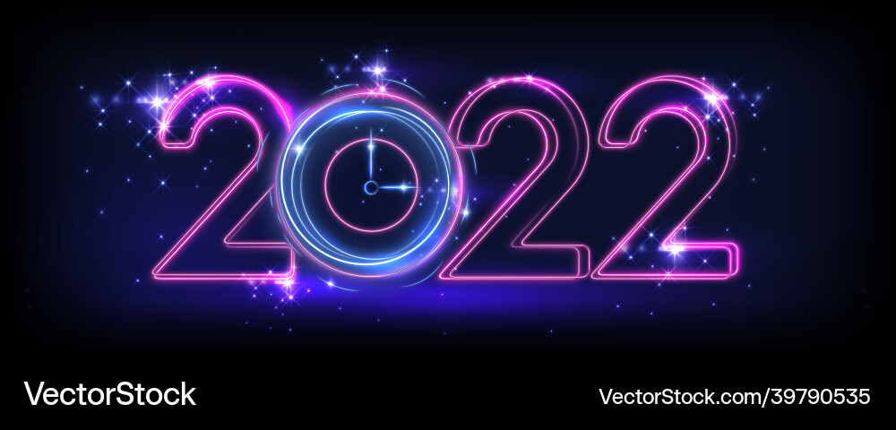 Neon-2022-clock Royalty Free Vector Image - VectorStock