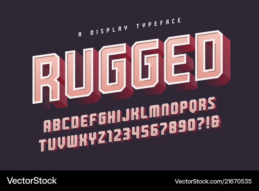 Rugged stylish 3d display typeface font Royalty Free Vector