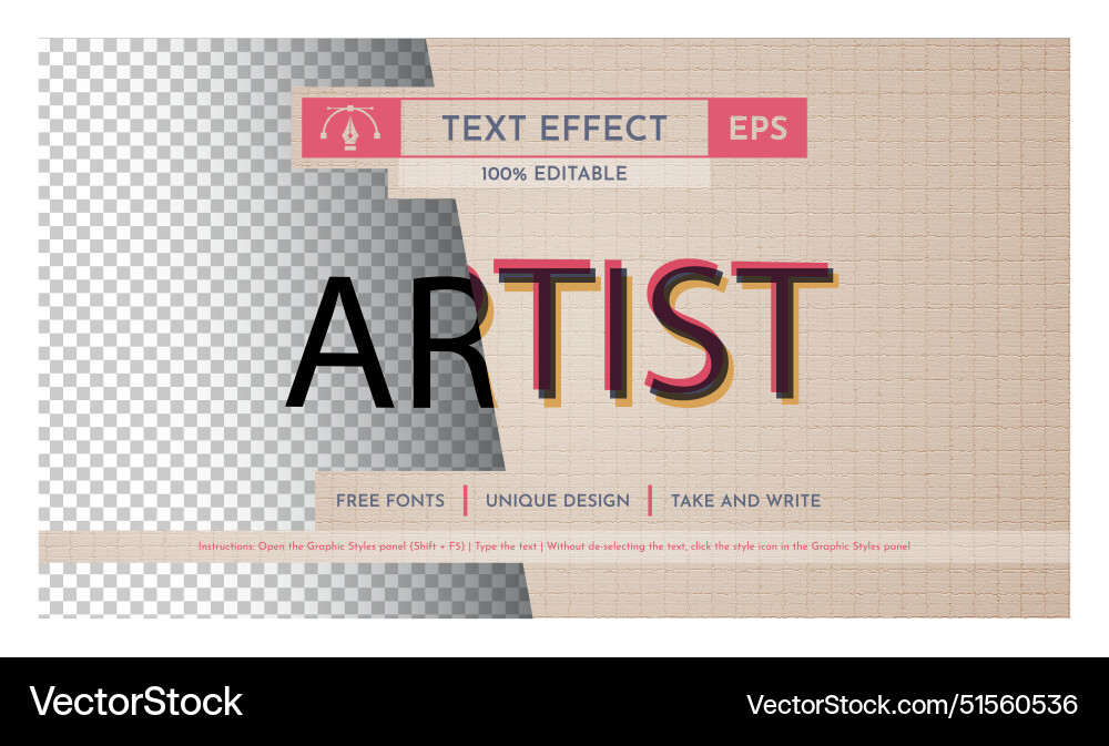Artist editable text effect graphic style Vector Image