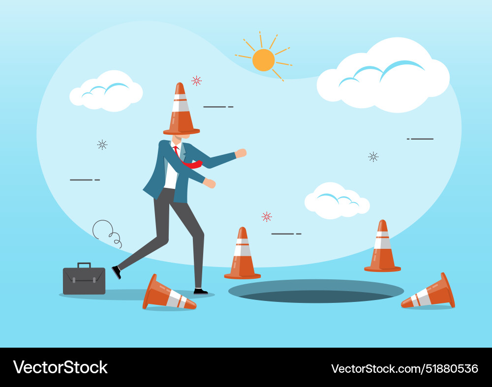Businessman cover with pylon walking to fall Vector Image