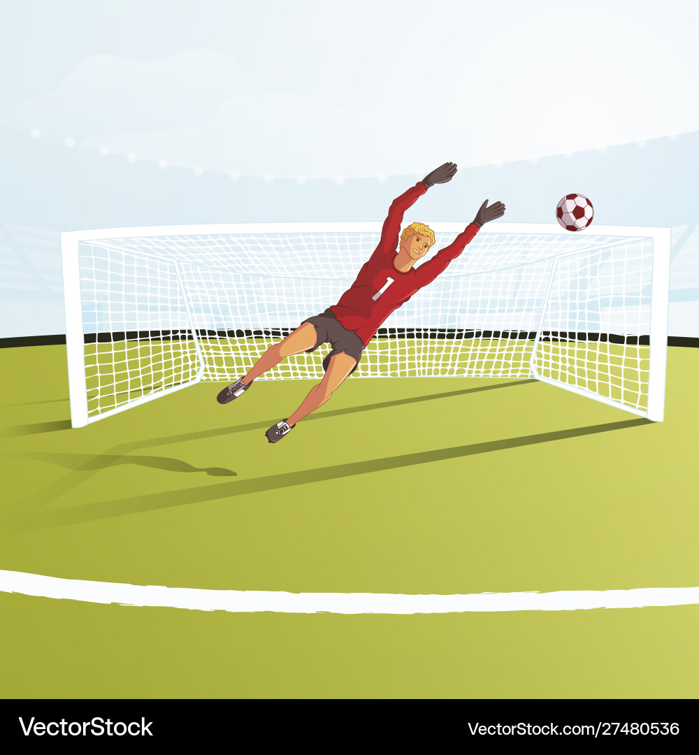 Goalkeeper on football gate flat Royalty Free Vector Image