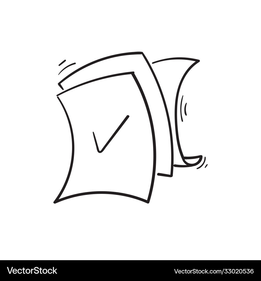 Hand drawn paper document with check mark symbol Vector Image