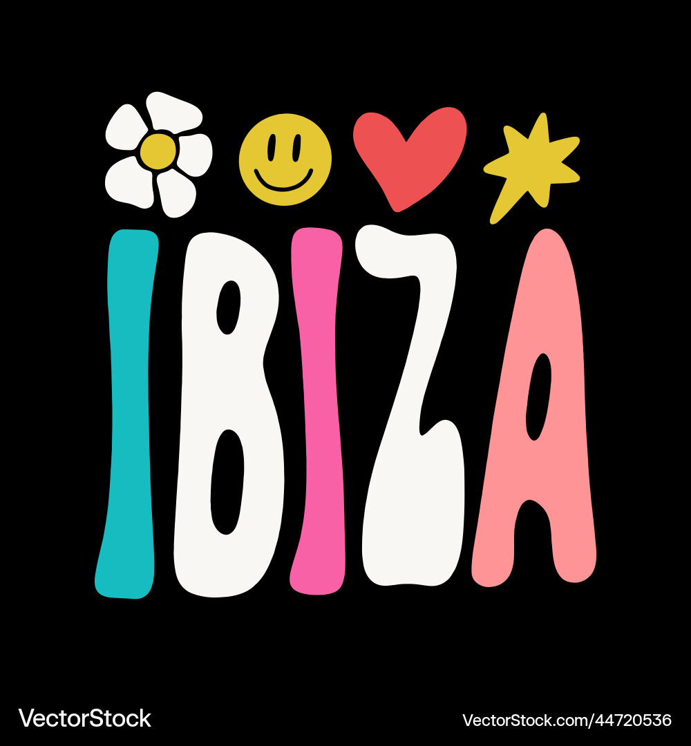 Ibiza lettering groovy trendy text hippy Vector Image