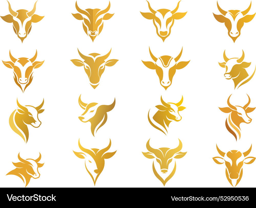 Minimalist golden cow head logo Royalty Free Vector Image